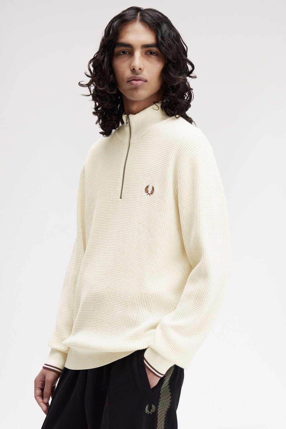 Fred Perry Waffle Stitch Half Zip Jumper Ecru – Kingpin Clothing Store